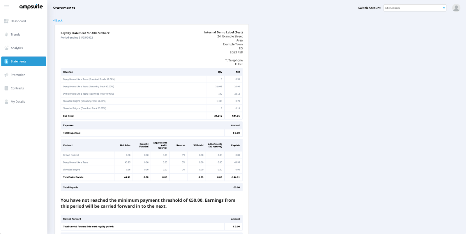 Statements Section – ampsuite